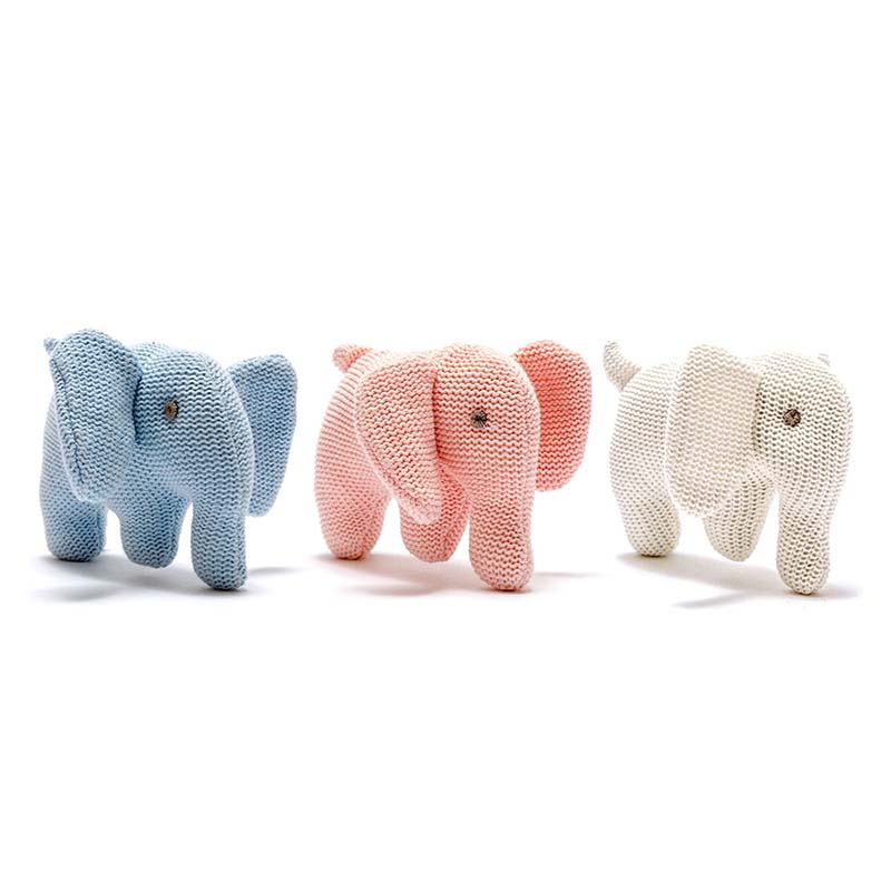White Elephant Knitted Organic Cotton Baby Rattle | Thought & Style
